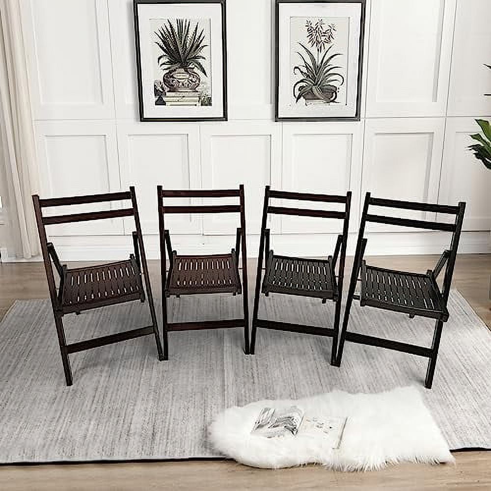 4 Pack Wooden Folding Chair, Foldable Chair Set with Solid Wood Slatted ...