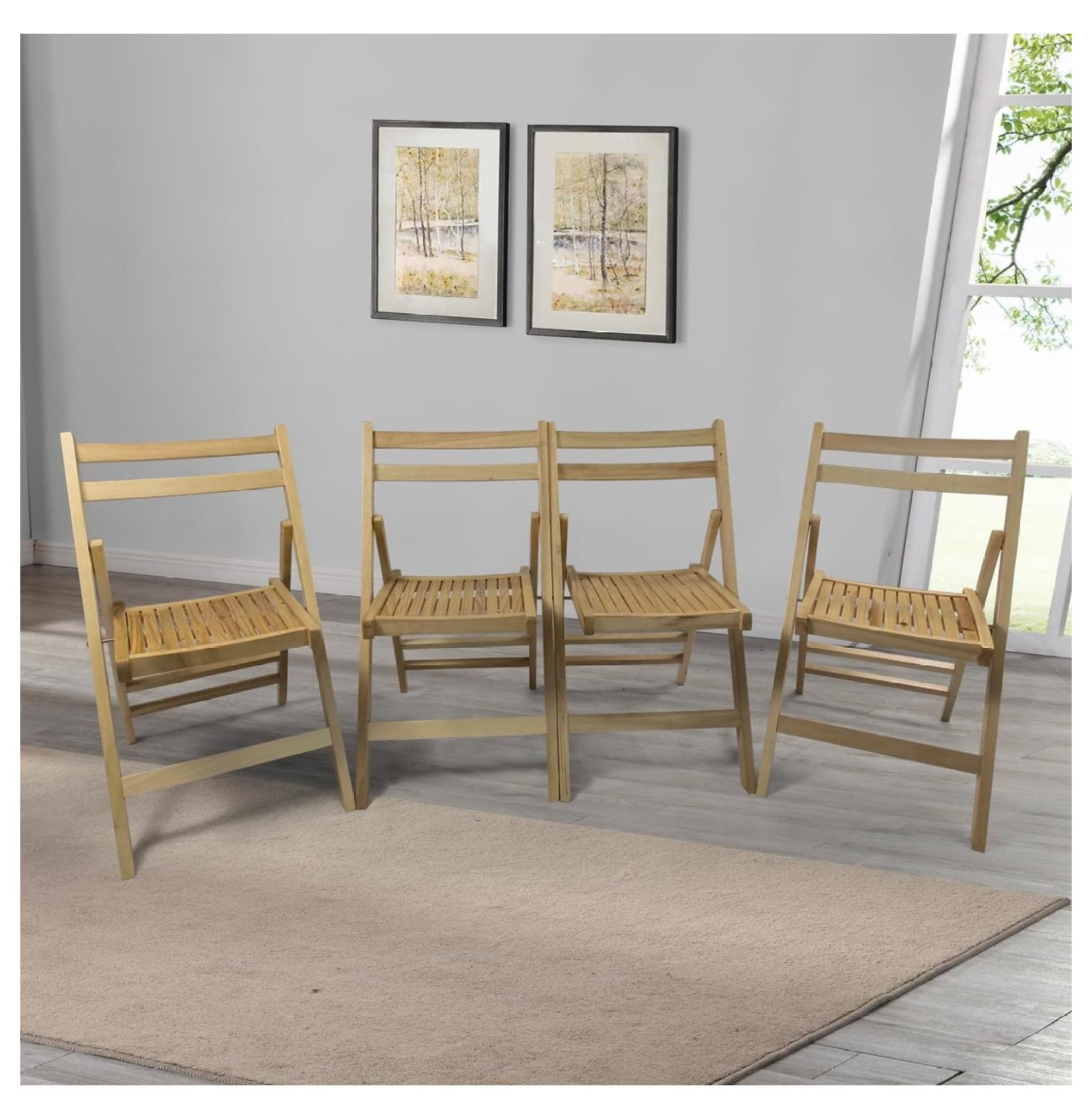 4 Pack Wooden Folding Chair, Foldable Dining Chair Set with Solid Wood ...