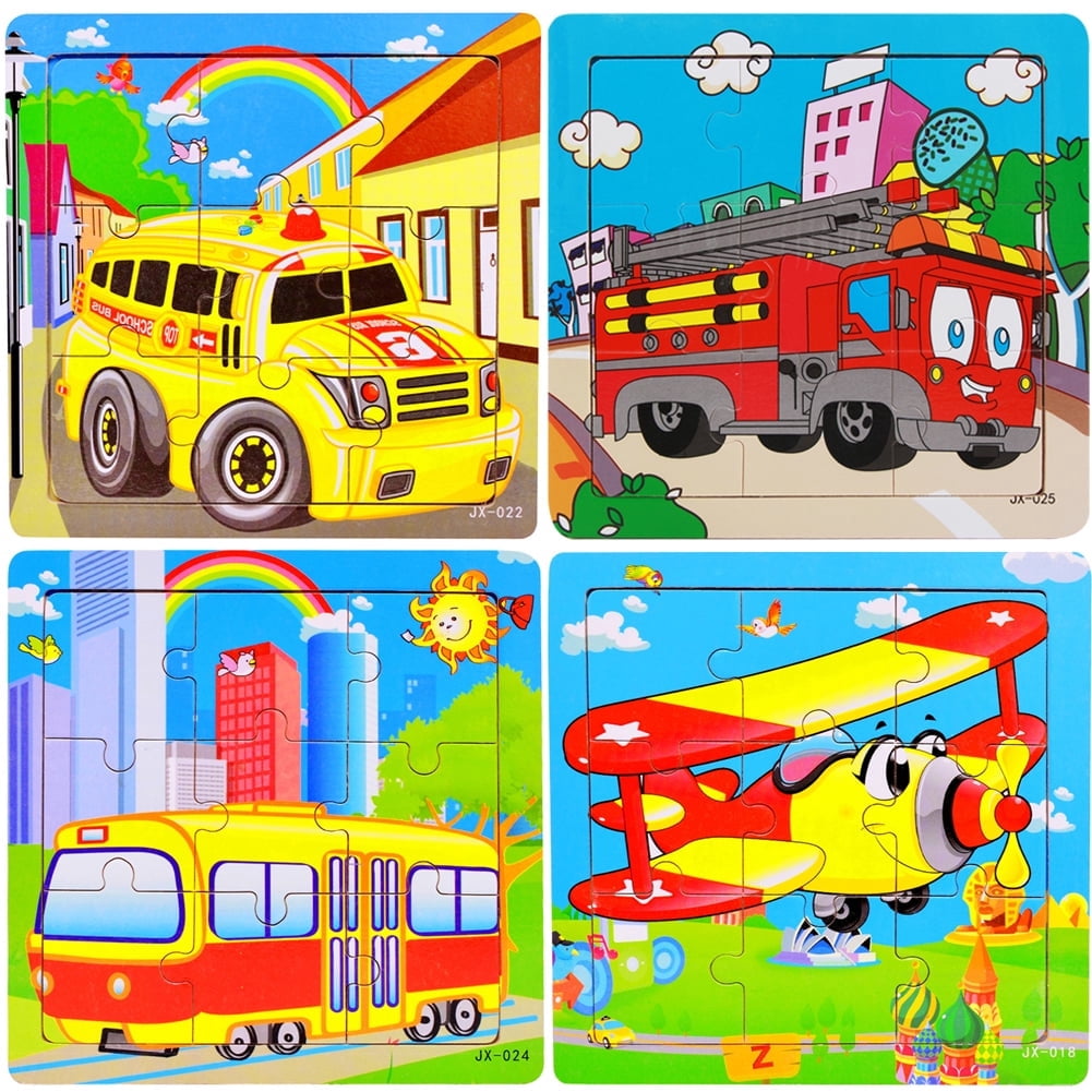 4 Pack Wooden Jigsaw Puzzles for Kids Age 3 and Up - Safe Educational ...