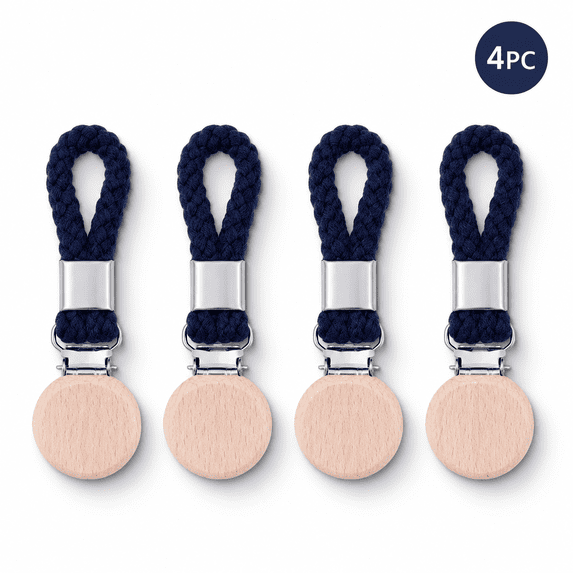 4 Pack Wooden Multi-Function Towel Clip Holder, Beech Wood Cotton Rope ...
