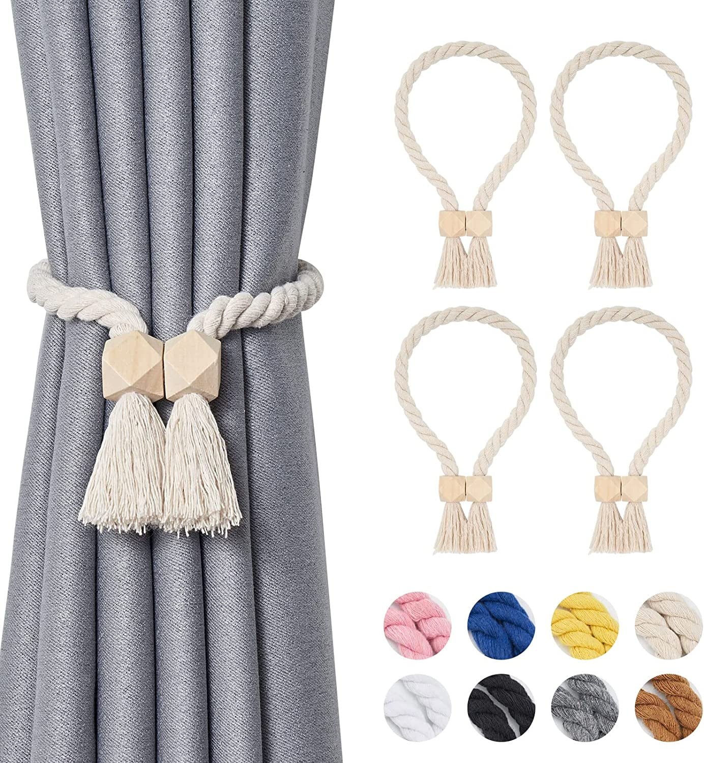 4 Pack Wooden Polyhedron Magnetic Curtain Tiebacks Boho Home Decor ...