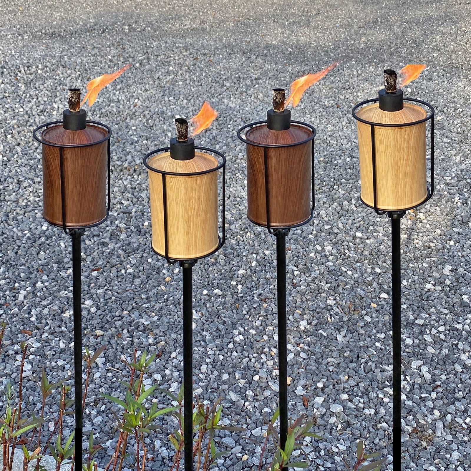4 Pack Wooden-Style Metal Torches for Outside, Upgraded Metal Torches ...