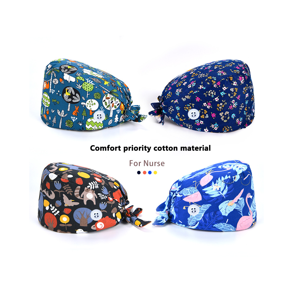 4 Pack Working Cap Scrub Caps with Button and Sweatband Printed,Gourd ...