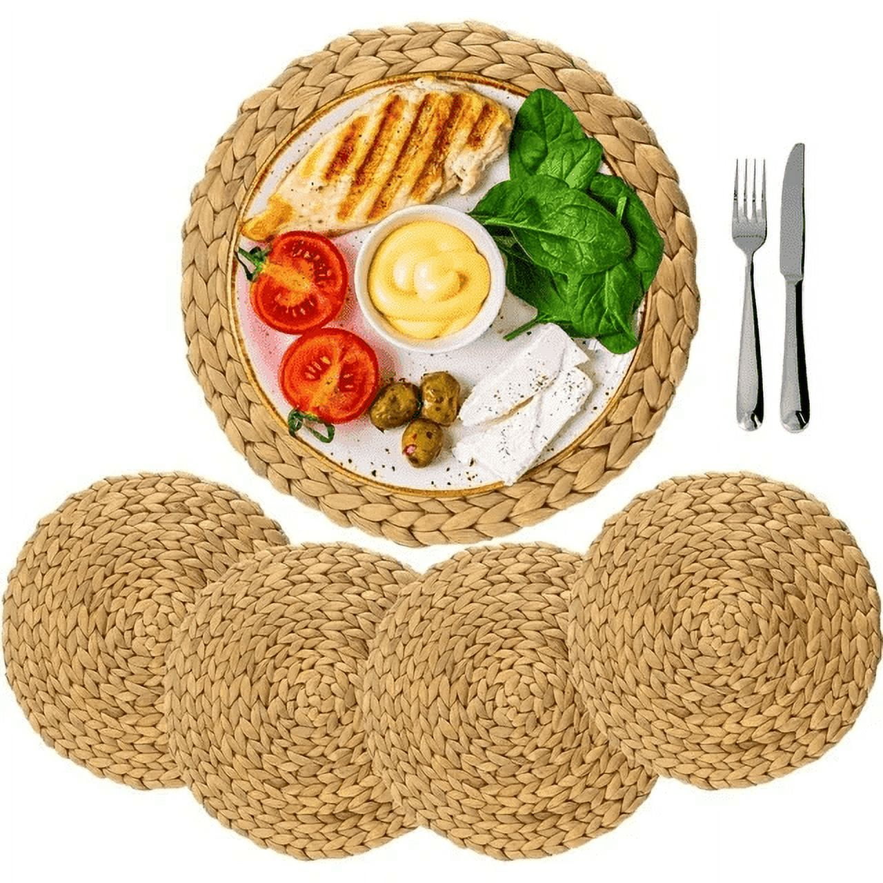4 Pack Woven Placemats, 7 '' Boho Circle Braided Heat Resistant Outdoor ...