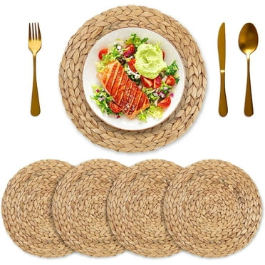 VASGOR 12" Rustic Woven Placemats Round Set Of 6 - Natural Water ...
