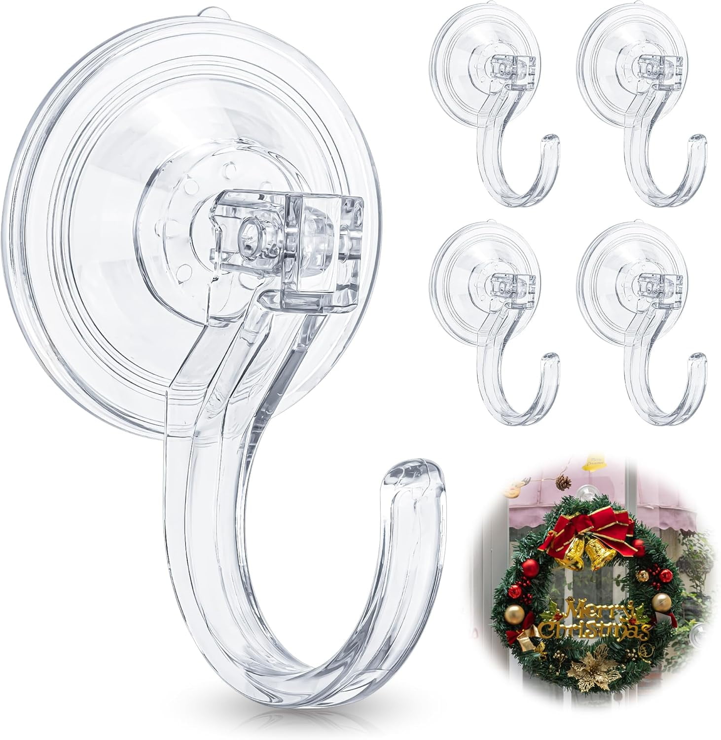 4 Pack Wreath Hangers for Front Door, Extra Large Suction Cup Hooks ...