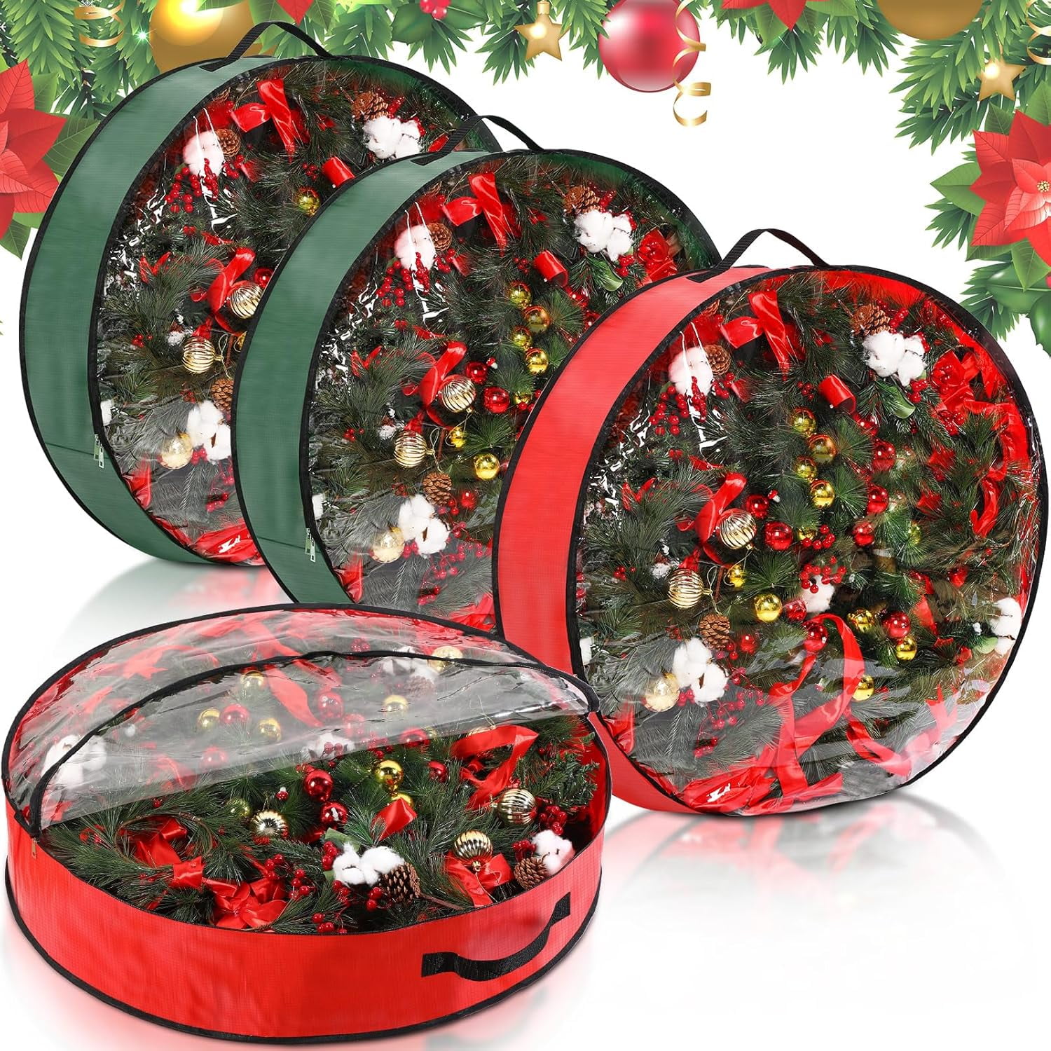 4 Pack Wreath Storage Containers, Storage Bags with Window and Handles ...