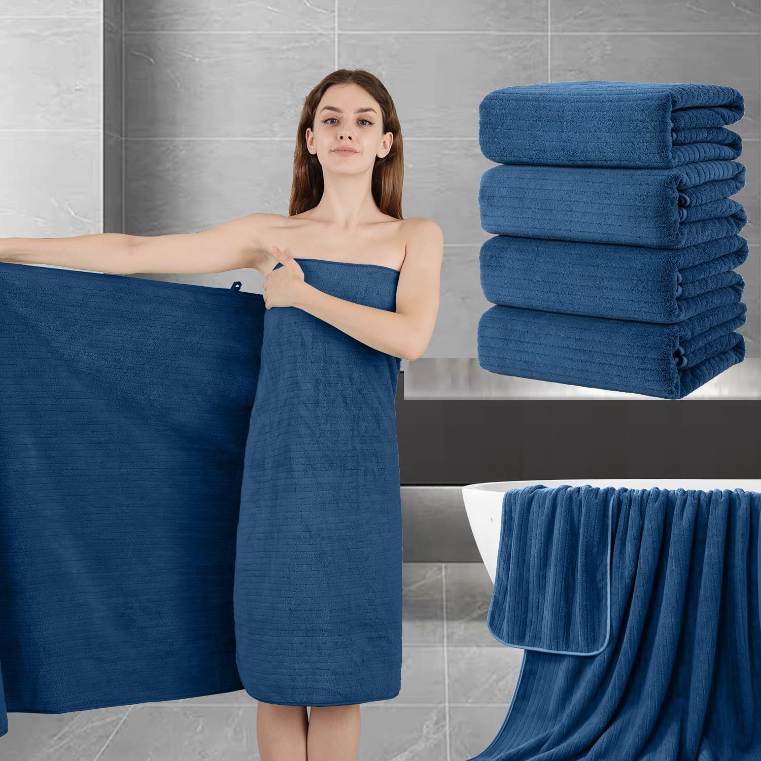 4 Pack XL Bath Sheets 35"x70", Ultra Soft Fluffy Microfiber, Highly ...