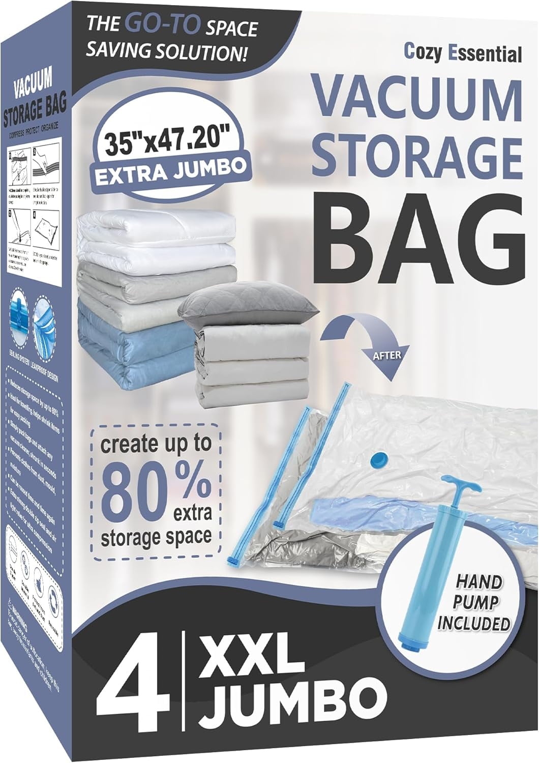 4 Pack XXL Jumbo Vacuum Storage Bags, Extra Large Vacuum Seal Bags for ...