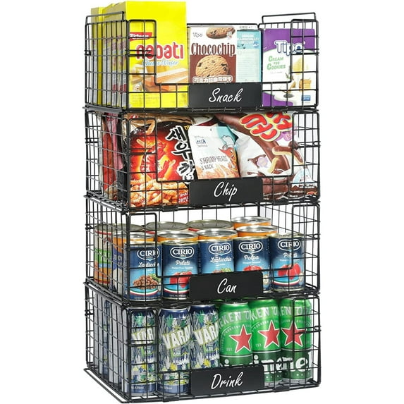 4 Pack XXL Stackable Wire Baskets with Handles, X-cosrack Fruit ...