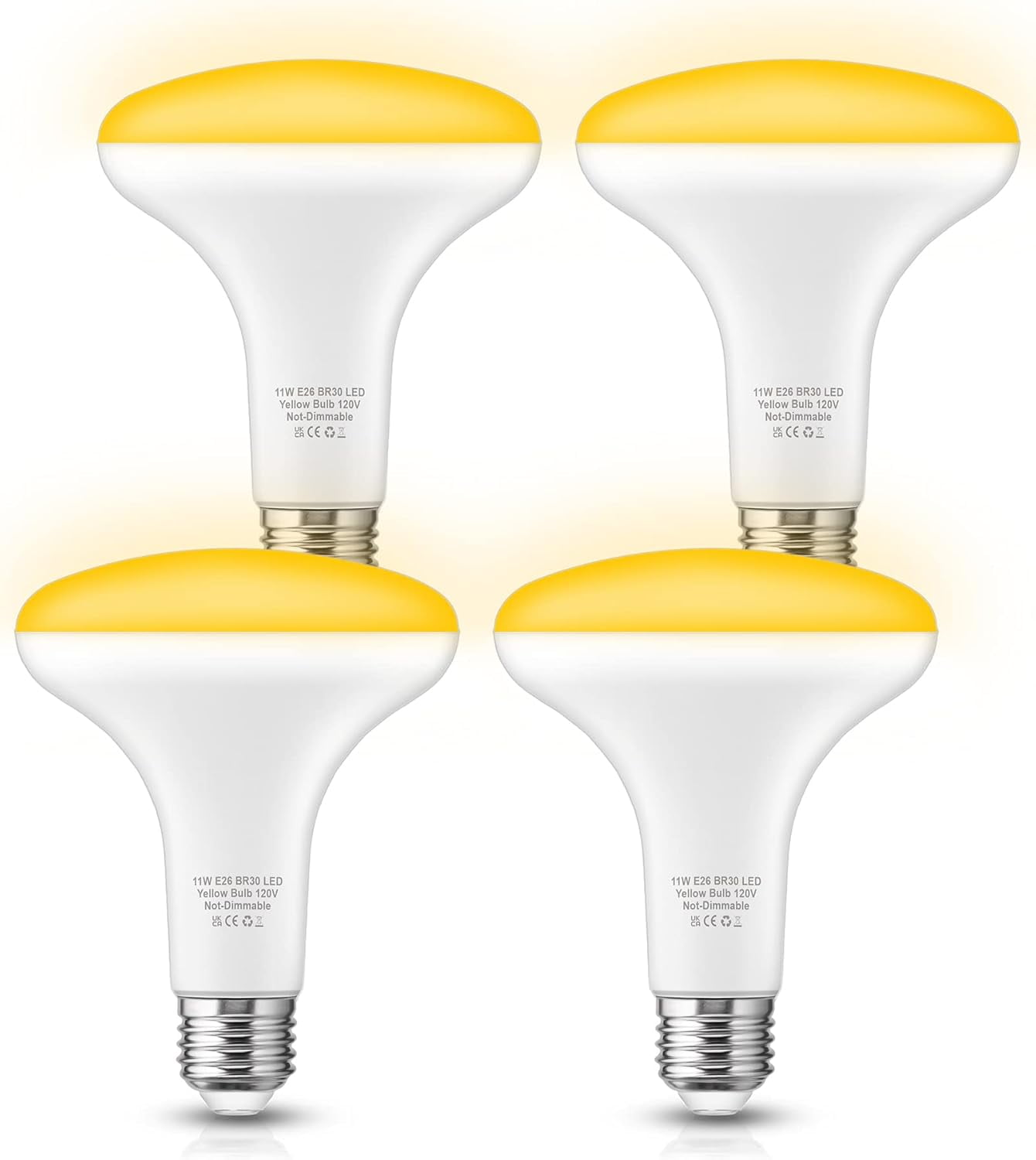 4 Pack Yellow Bug Light Bulb 100W Equivalent, BR30 LED Yellow Amber Bug ...