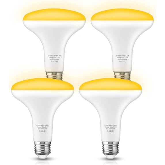 4 Pack Yellow Bug Light Bulb 100W Equivalent, BR30 LED Yellow Amber Bug ...