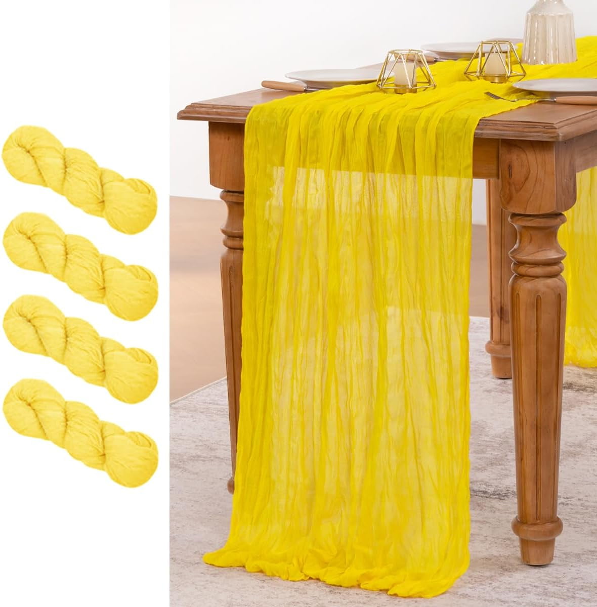 4 Pack Yellow Cheesecloth Table Runner Summer Boho Gauze Rustic Cheese ...