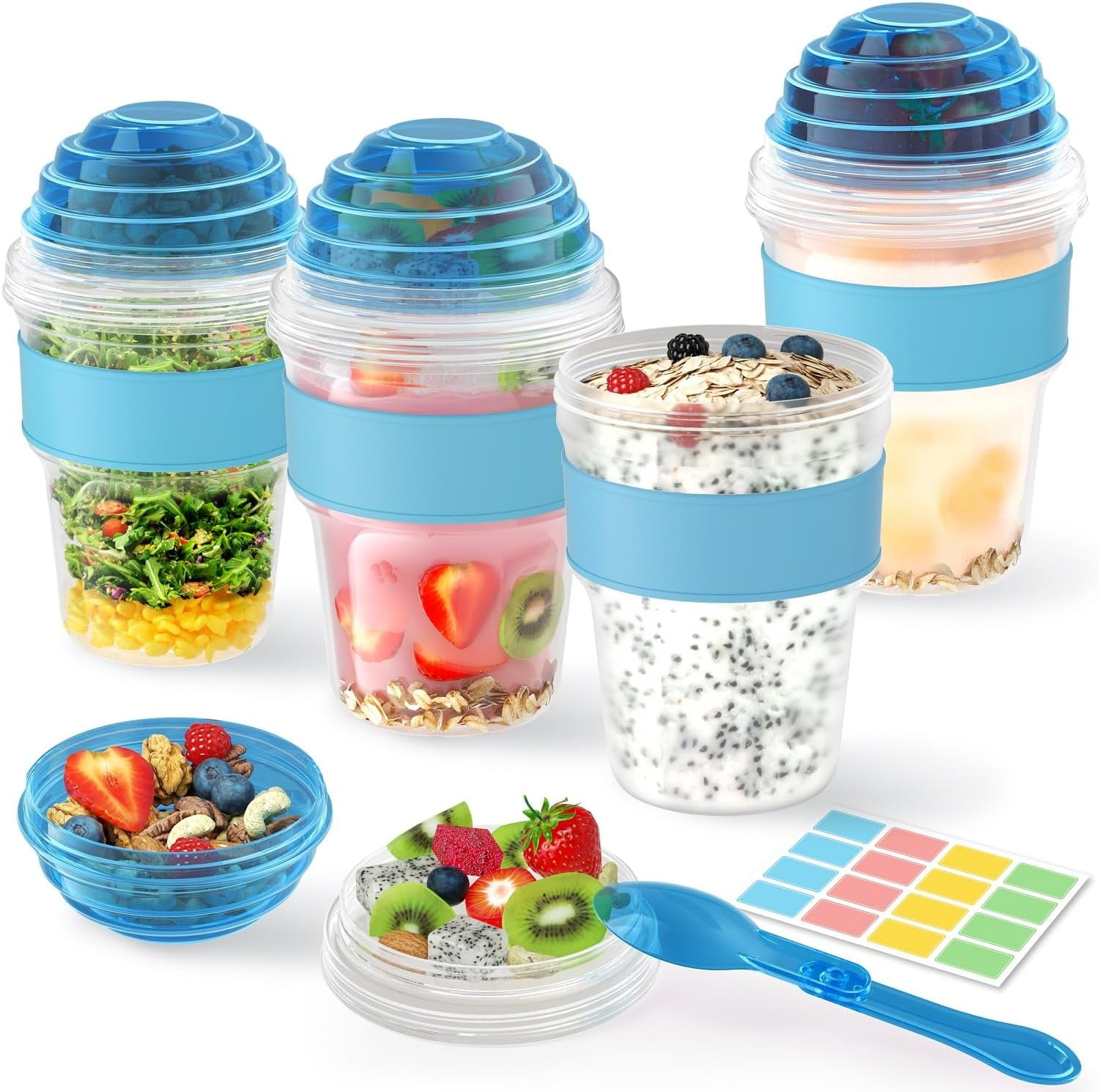 4 Pack Yogurt Parfait Cups with , 20 oz Plastic Overnight Oats ...