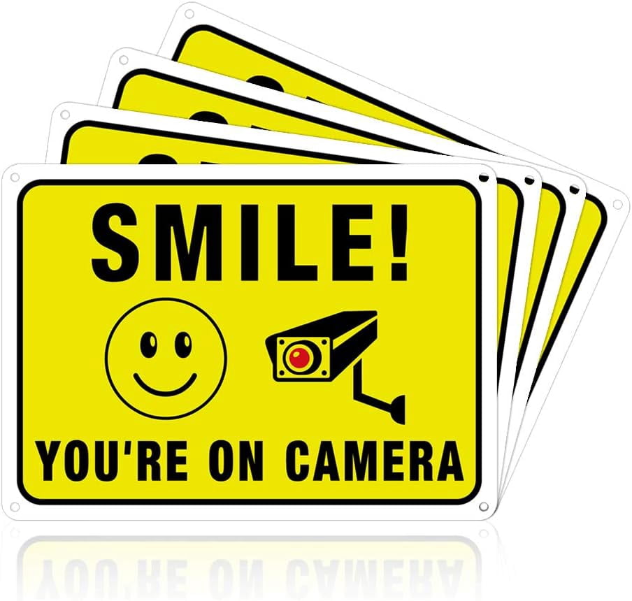 4 Pack You are on Camera Sign 7x10 inches 30 Mil Aluminum Smile ...