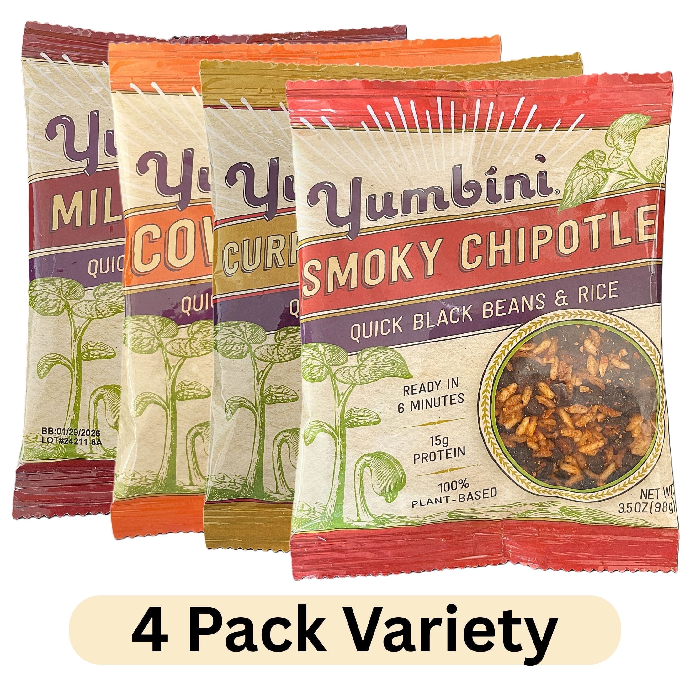 (4 pack) Yumbini Quick Bean and Rice Dry Mix Variety Intro pack, Vegan ...