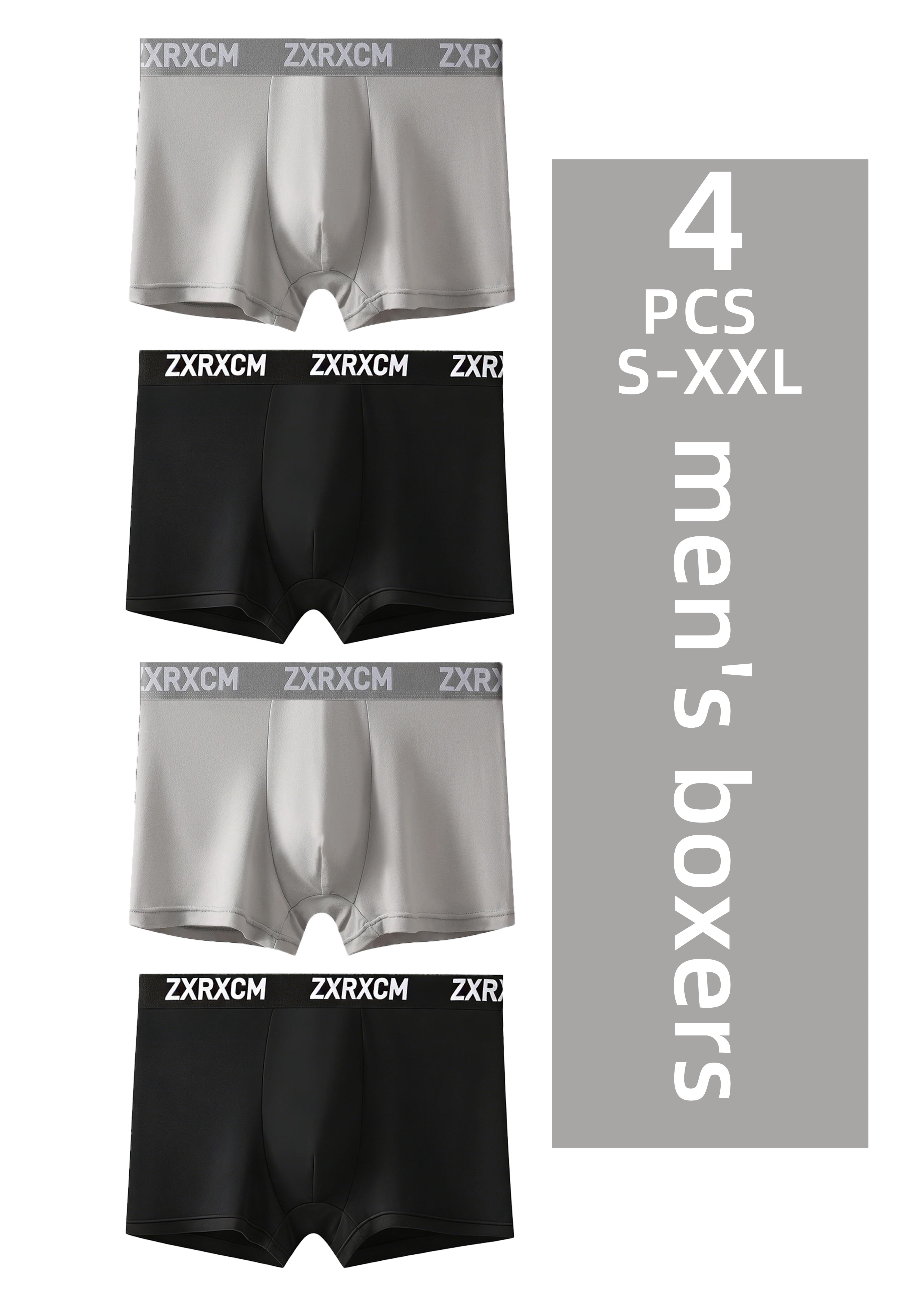 4-Pack "ZXRXCM" Trendy Boxers | Color-Block Letter Waistband + Classic ...
