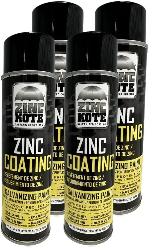 4 Pack - ZincKote Zinc Cold Galv Aerosol Spray - 22oz Tall Can - Paint ...