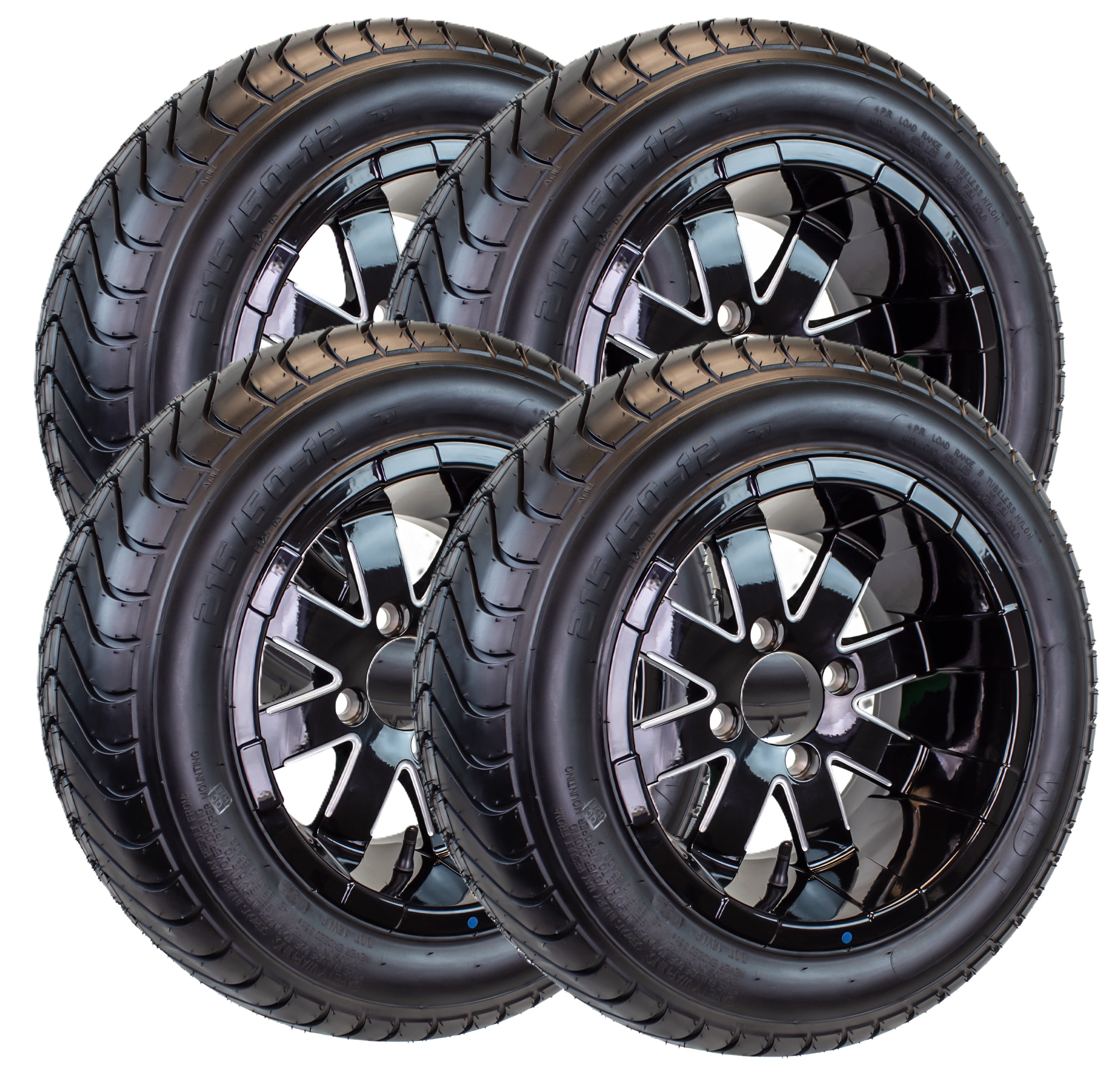 eCustomrim 4-Pack 215/50-12 Trailer Golf Cart ATV Offroad Tire On 12X7 ...