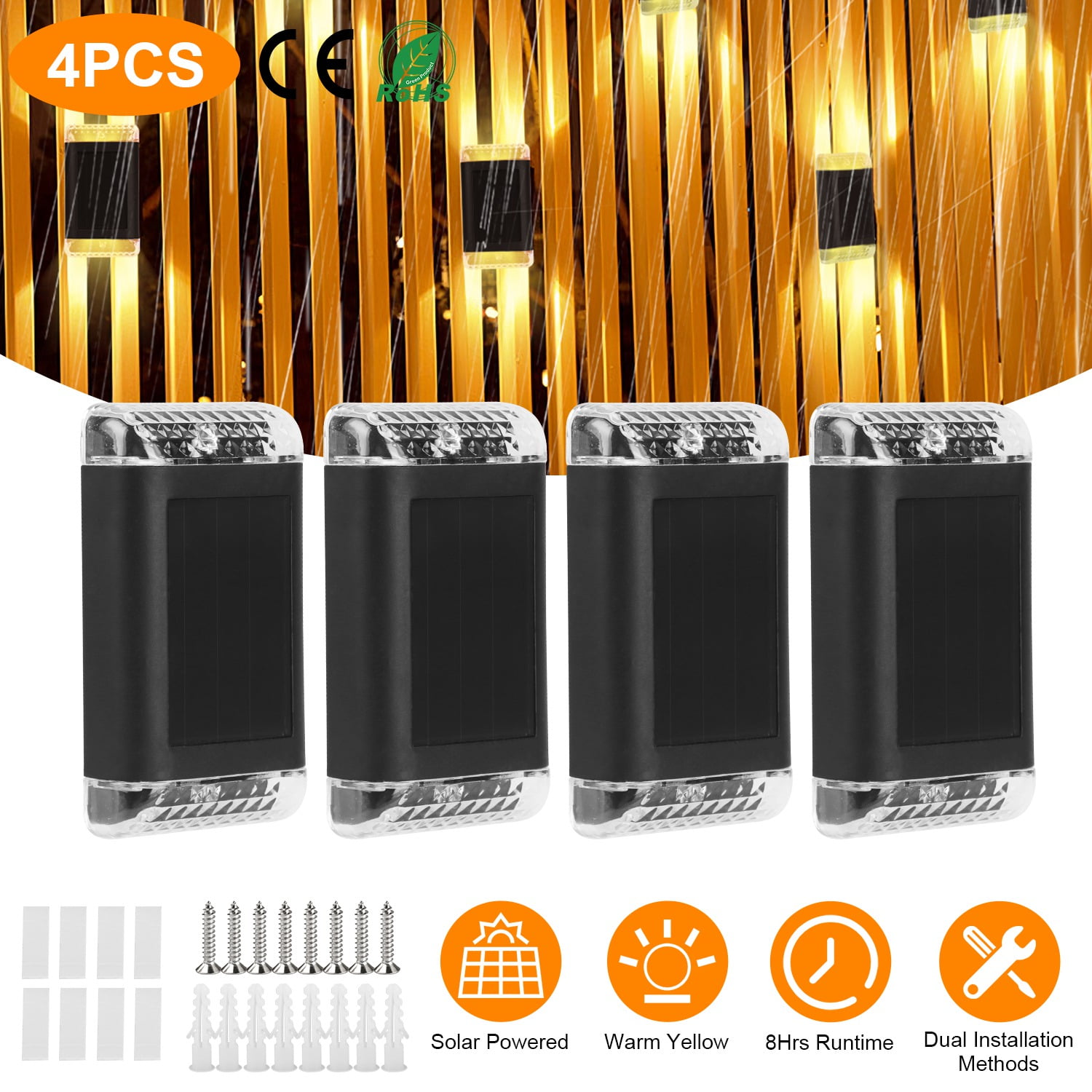 4 Pack TeqHome Solar Powered Wall Sconce Light Outdoor LED Dusk to Dawn ...