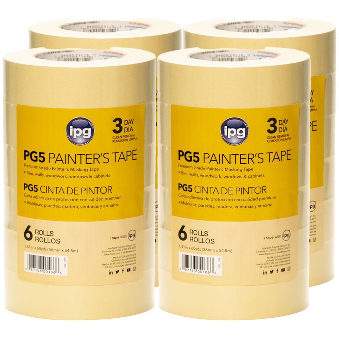 4-Pack of 1.41” x 60 yds Intertape PG5 ProMask Tan Masking Tape ...