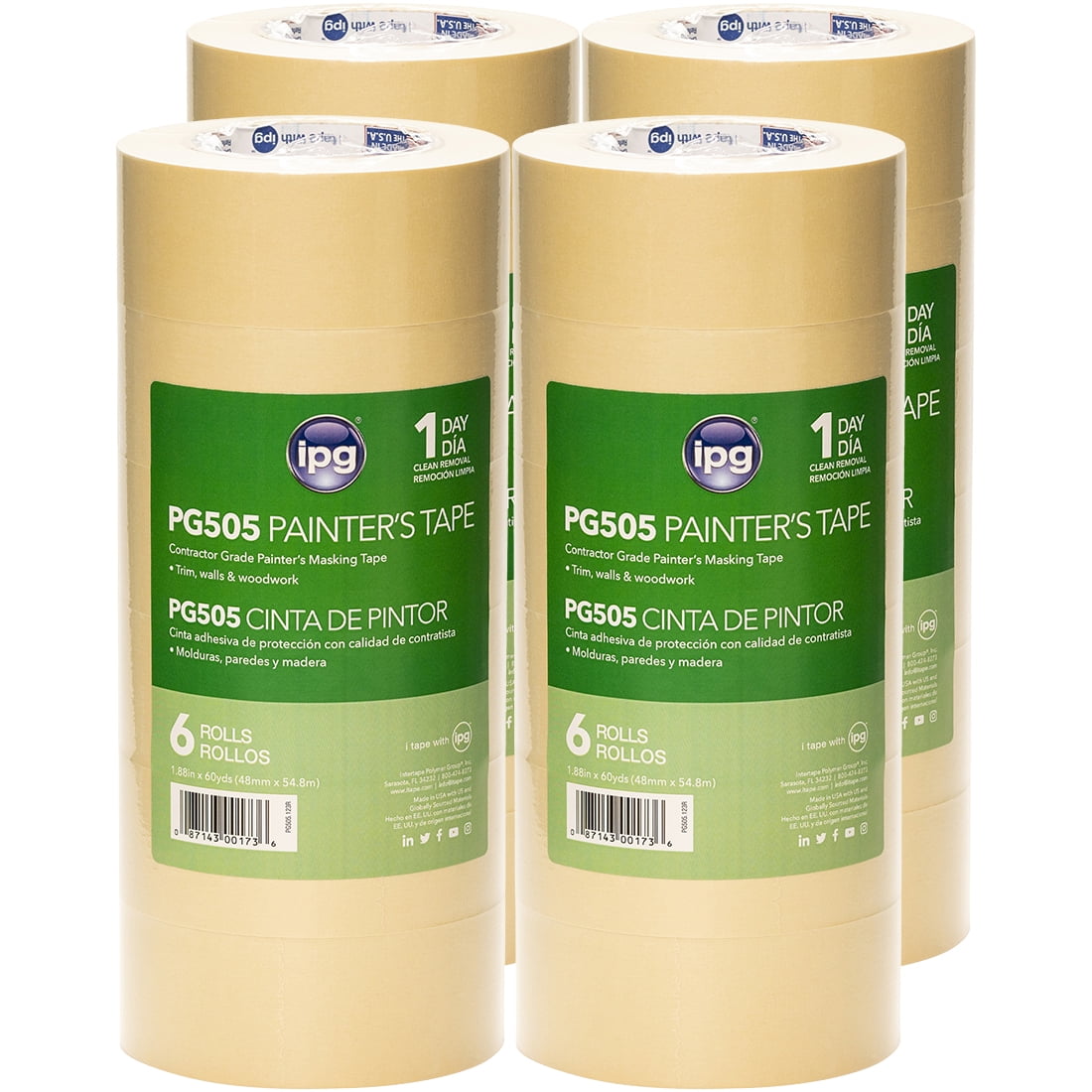4-Pack of 1.88” x 60 yds Intertape PG55 ProMask Tan Masking Tape ...