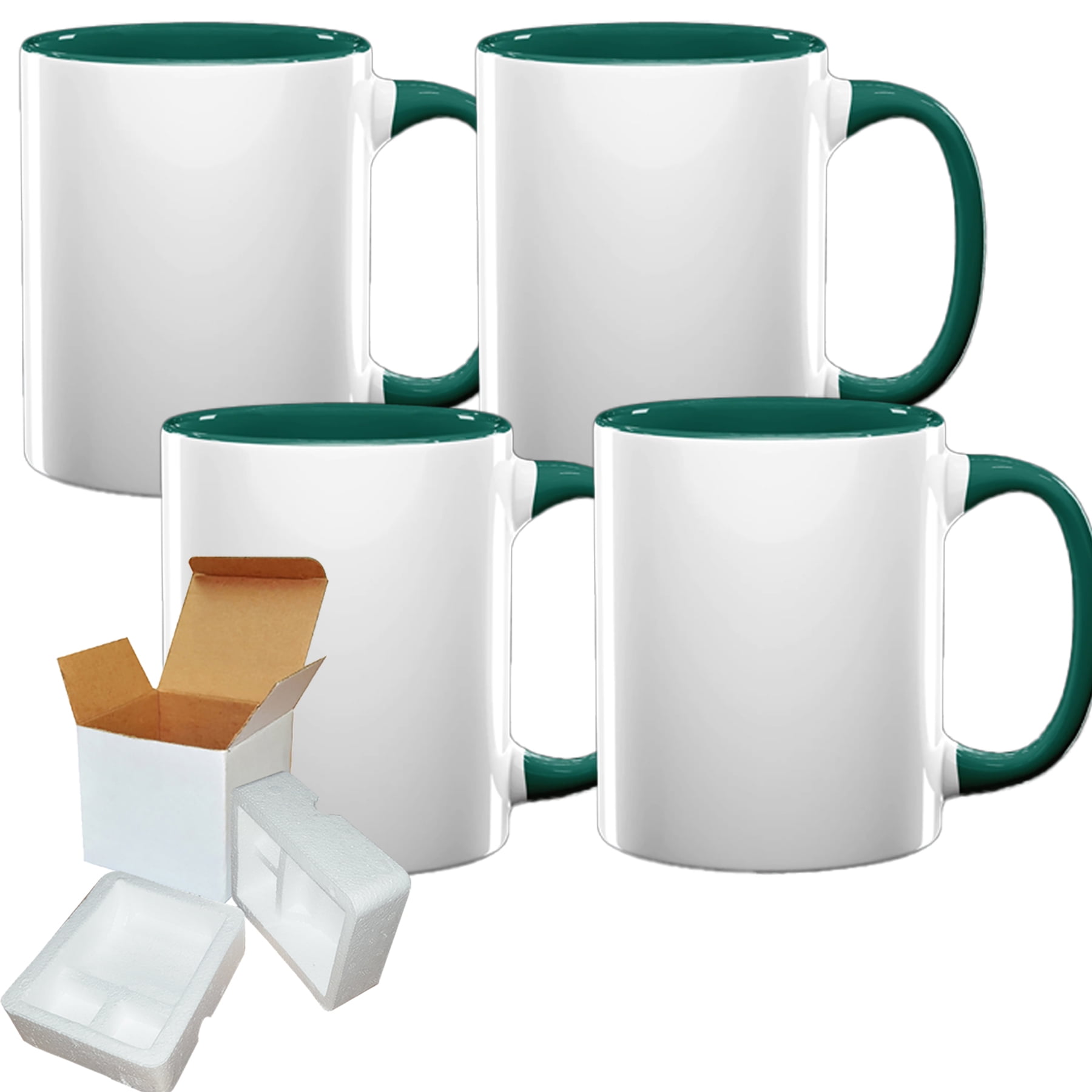 4-Pack of 11oz Sublimation Mugs with Hunter Green Inner And Handles ...