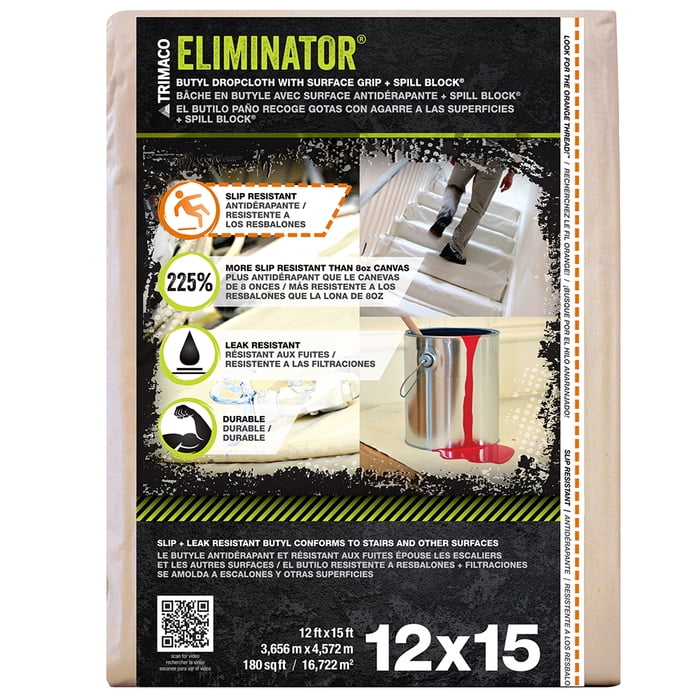 4-Pack of 12' x 15' Trimaco 80322 Eliminator Heavy Duty Butyl Dropcloth ...