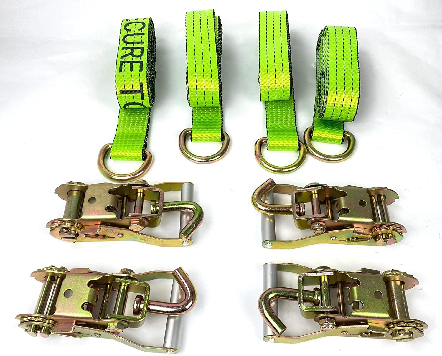 4 Pack of 2 x 10' Hi-VIZ Green Tecnic Webbing Lasso Straps w/Swivel-J ...