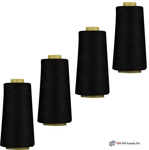 4-Pack of 6000 Yards (Each) Black Serger Cone Thread All Purpose Sewing ...