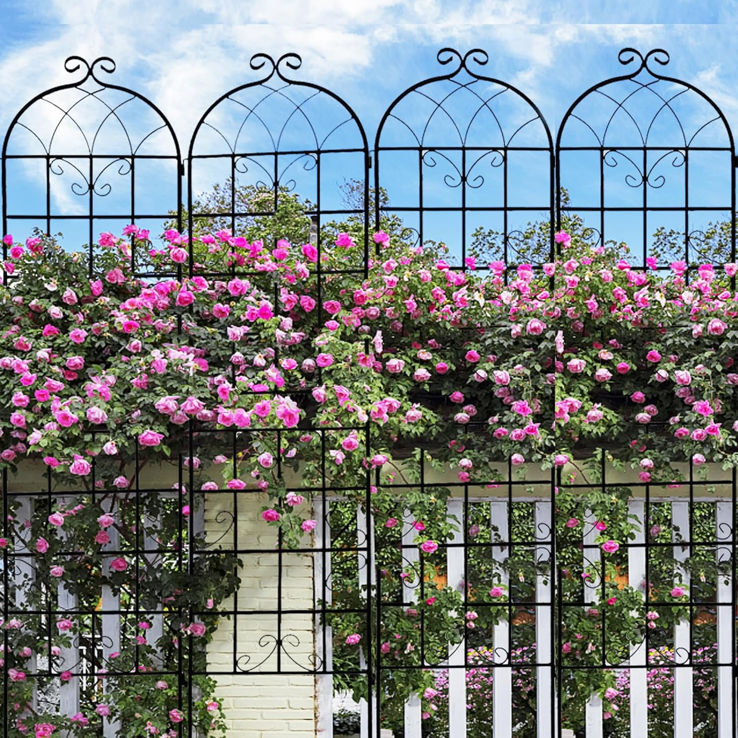 4 Pack of Black Metal Garden Trellis, Climbing Metal Garden Brackets ...