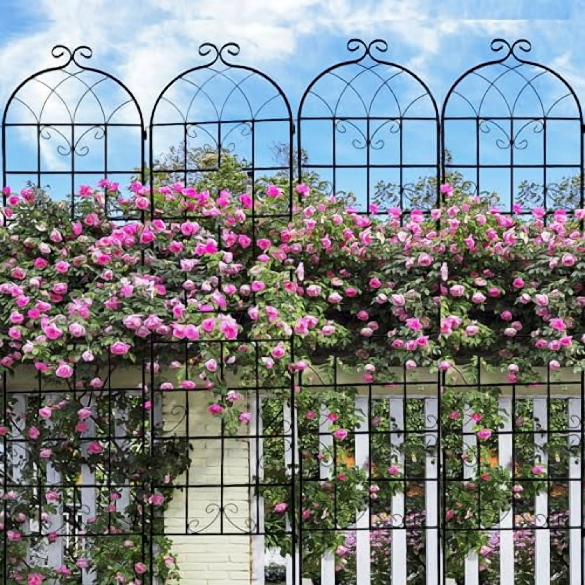 4 Pack of Black Metal Garden Trellis, Climbing Plant Metal Garden ...