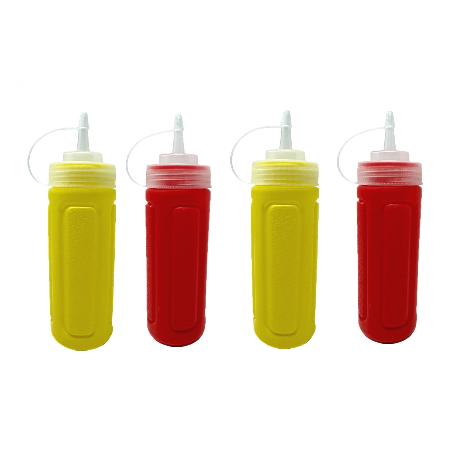 4 Pack of Ketchup & Mustard Plastic Squeeze Bottle Set Dispenser for ...