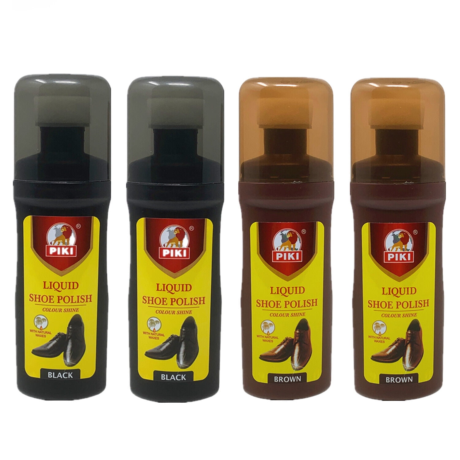 4 Pack of PIKI 60ML Shine Instant Liquid Shoe Polish 2oz (Black & Brown ...