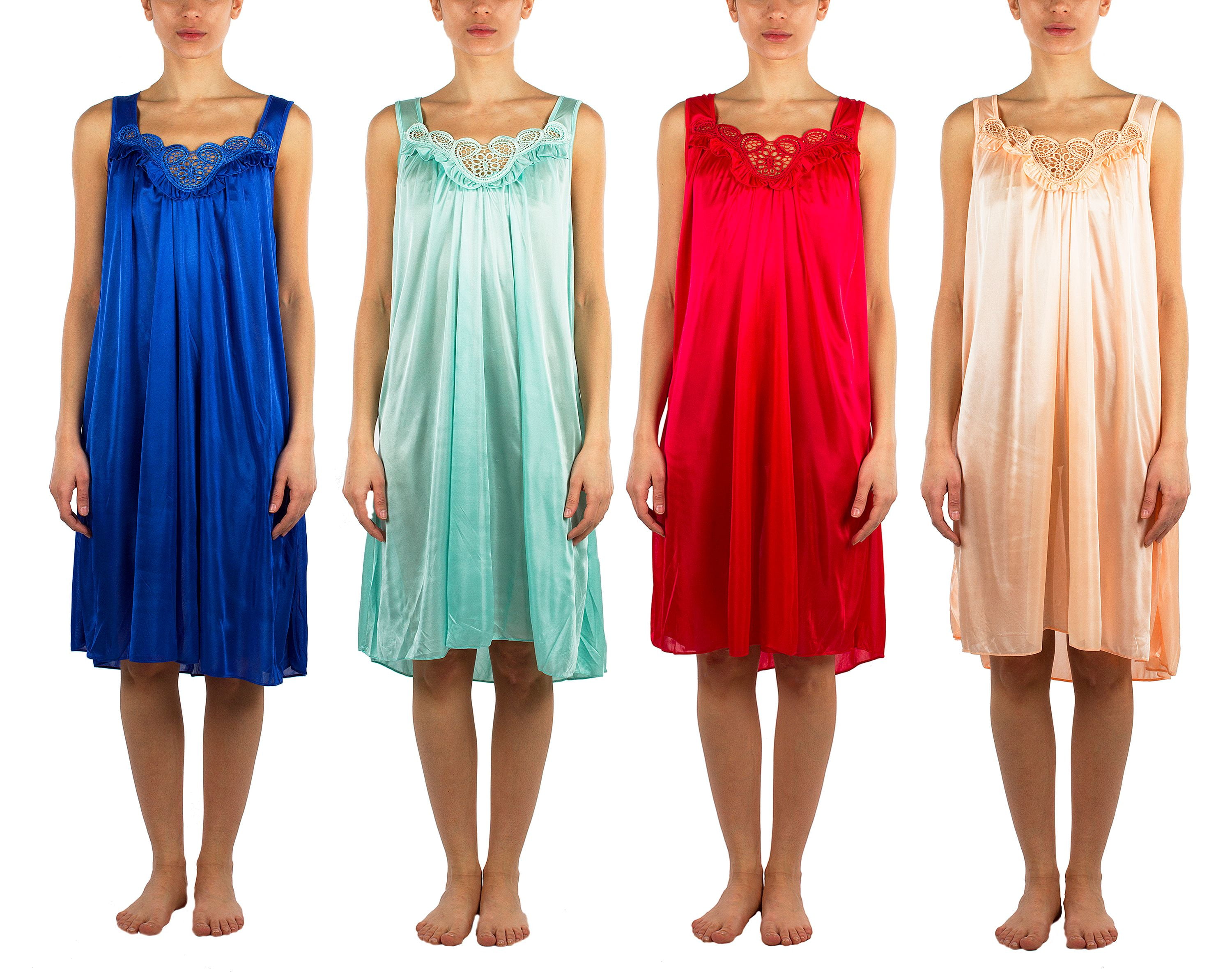 4 Pack of Silky Lace Accent Sheer Nightgowns - Medium to 4X Available ...
