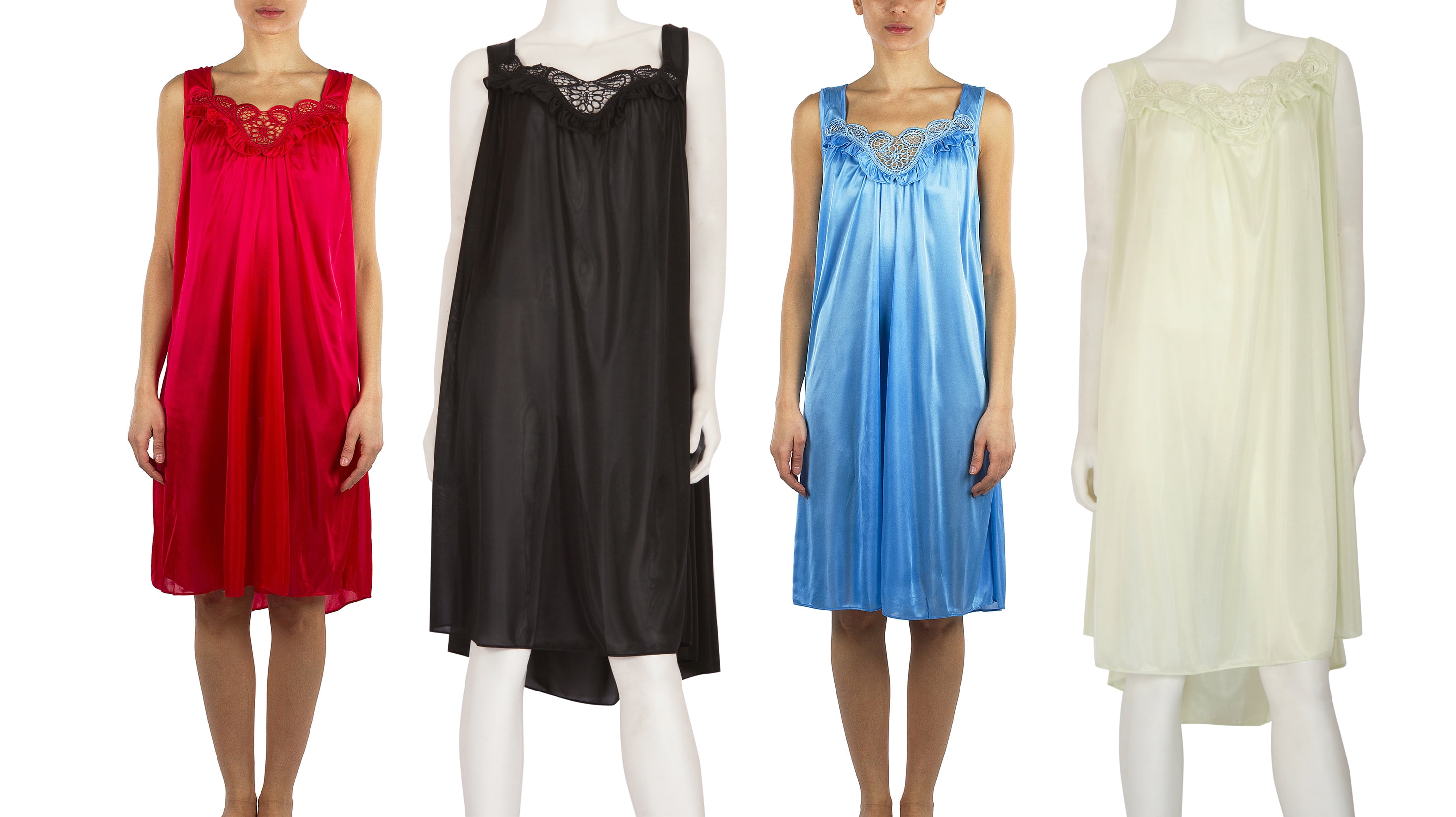 4 Pack of Silky Lace Accent Sheer Nightgowns - Medium to 4X Available ...