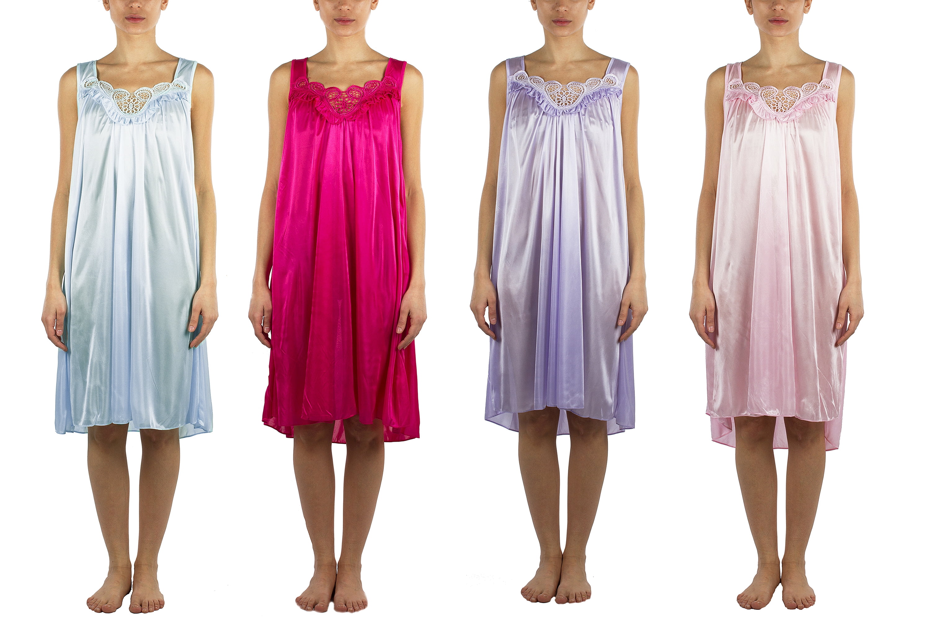 4 Pack of Silky Lace Accent Sheer Nightgowns - Medium to 4X Available ...