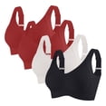 4 Packes Womens Rib Stripe Bras Support Push-Up Bra Closure Wireless ...