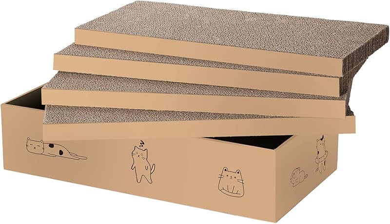 4 Packs in 1 Cat Scratch Pad with Box, Cat Scratcher Cardboard ...