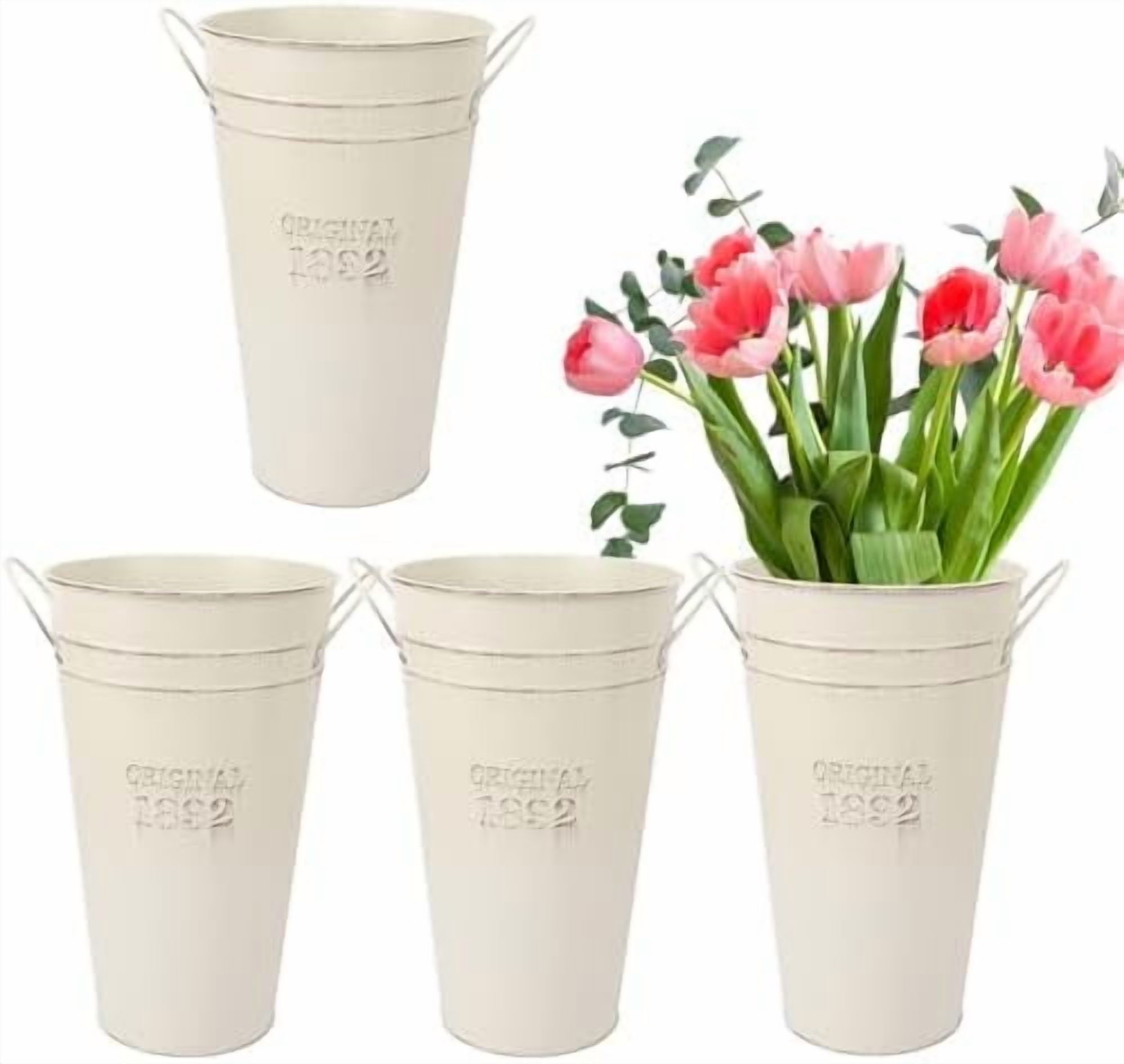 4 Packs 12 Inch Galvanized Metal Vases with Handles, Galvanized Flower ...