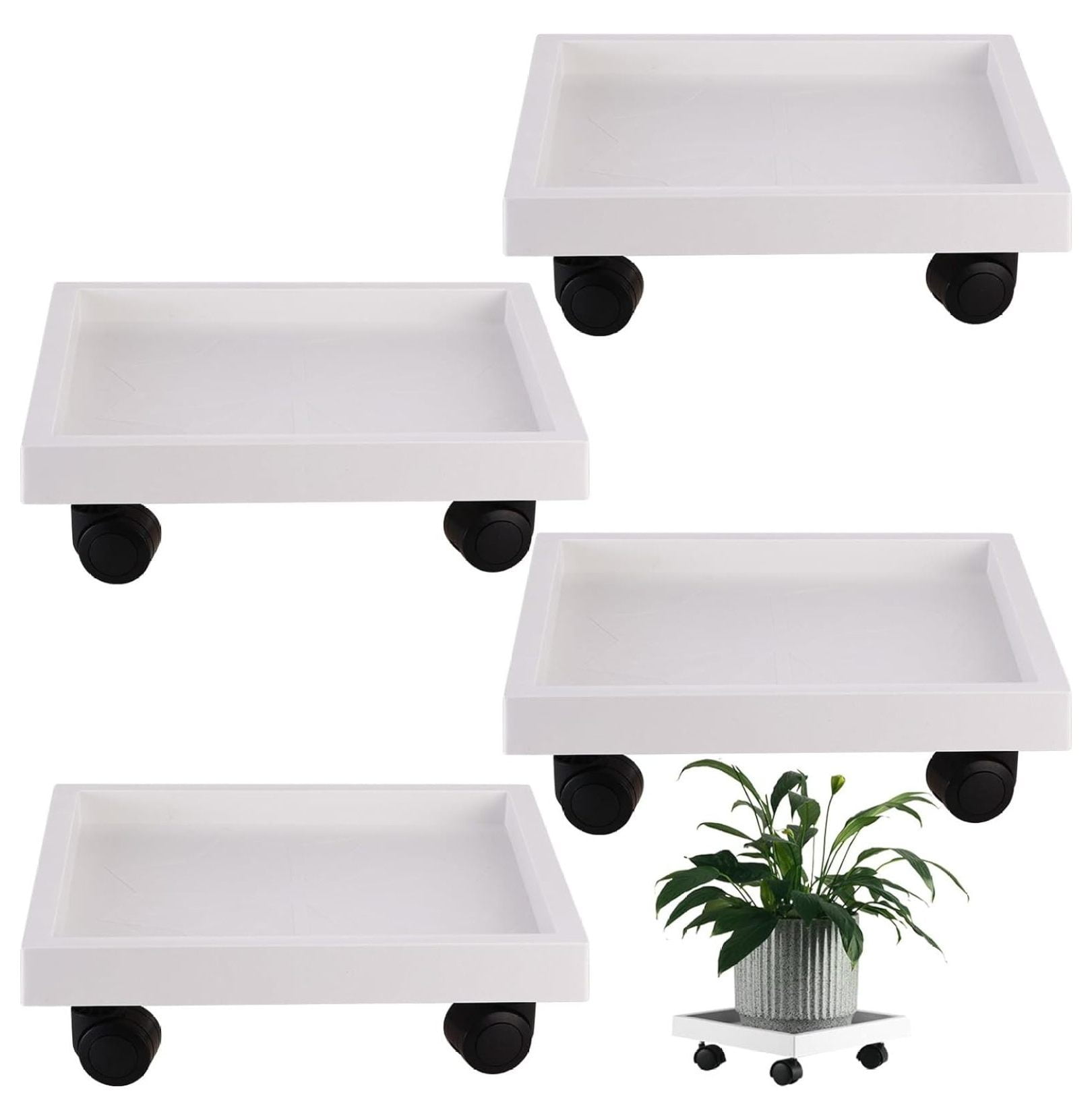 4 Packs 12 inch Square Plant Caddy with Wheels Rolling Plant Stand ...