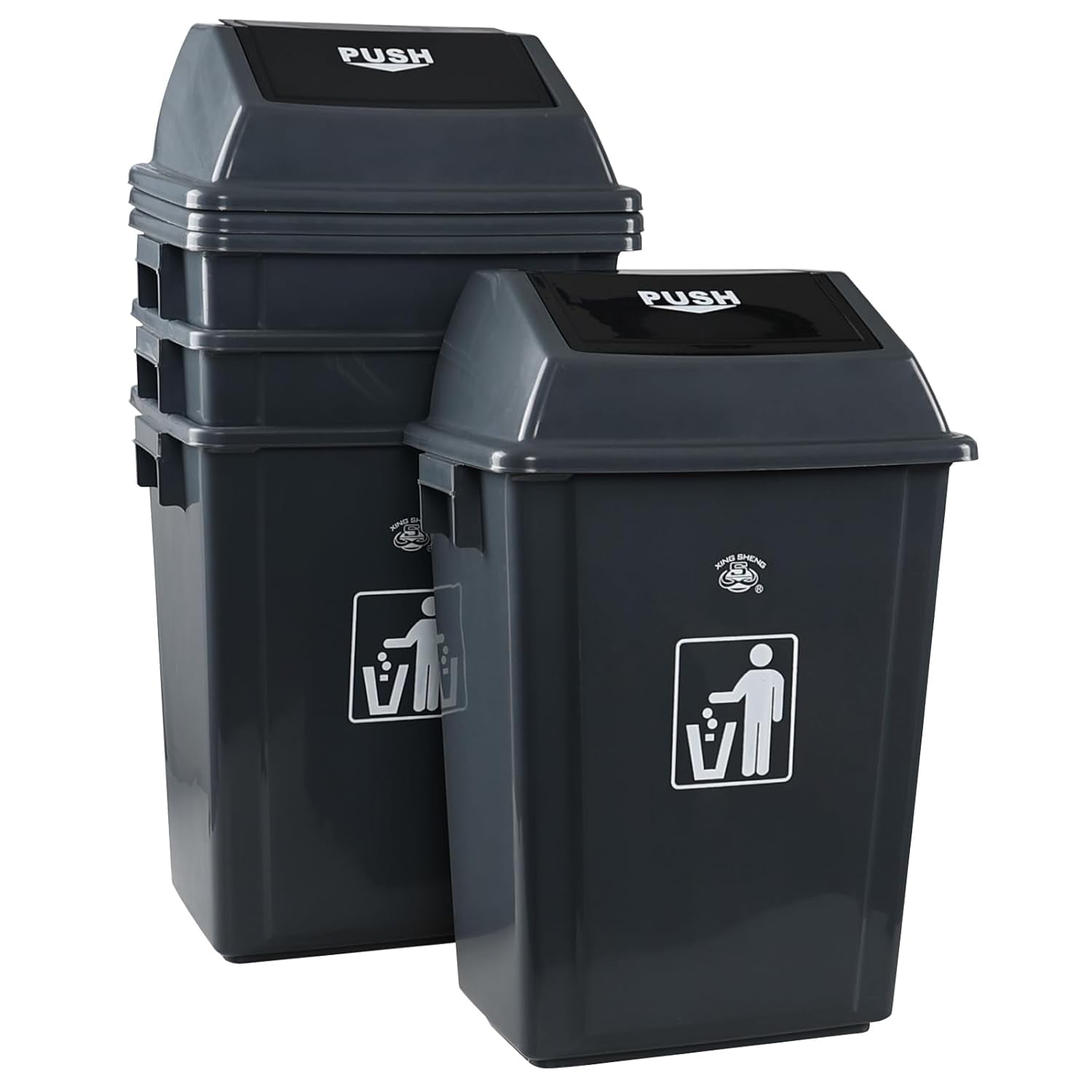 4 Packs 13 Gallons Large Trash Can with Lid, Plastic Garbage Bin for ...