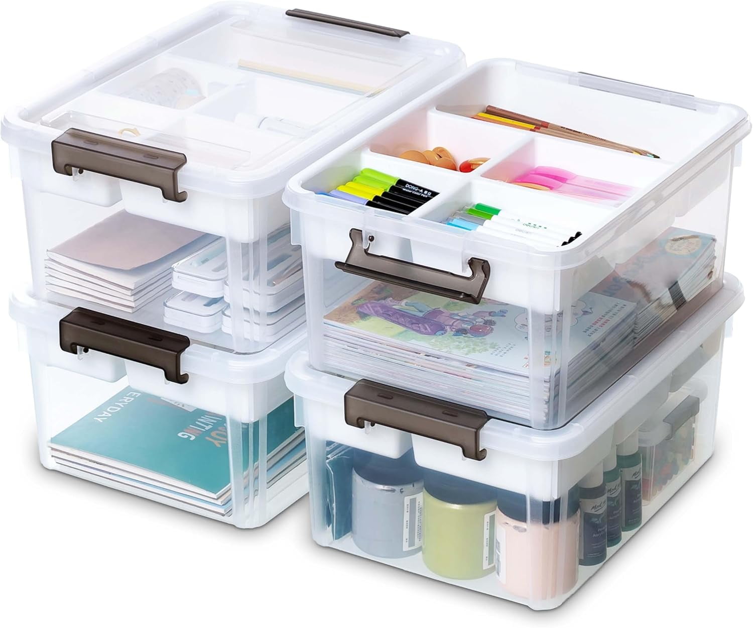 4 Packs 17 Quart Plastic Storage Box with Removable Tray Caddy Clear ...