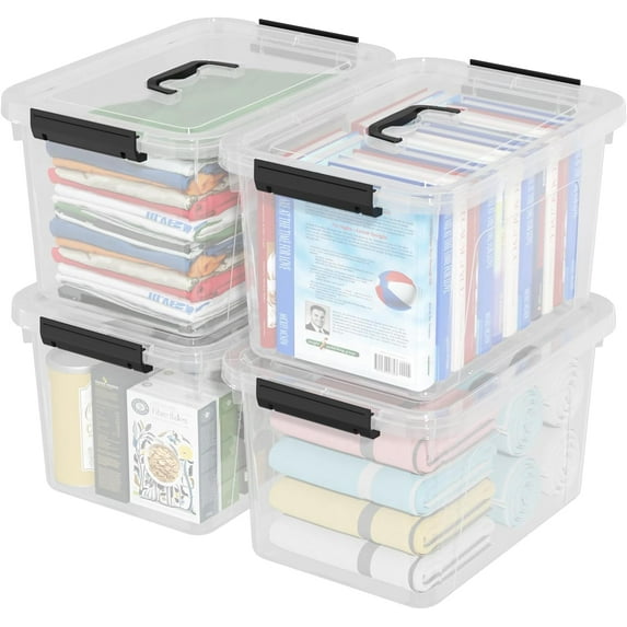 4 Packs 18 Quart Clear Plastic Storage Latching Bins, Clear Storage Boxes with Handles - Walmart.com