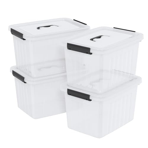4 Packs 20 L Clear Plastic Storage Bins, Stackable Organizer Containers ...
