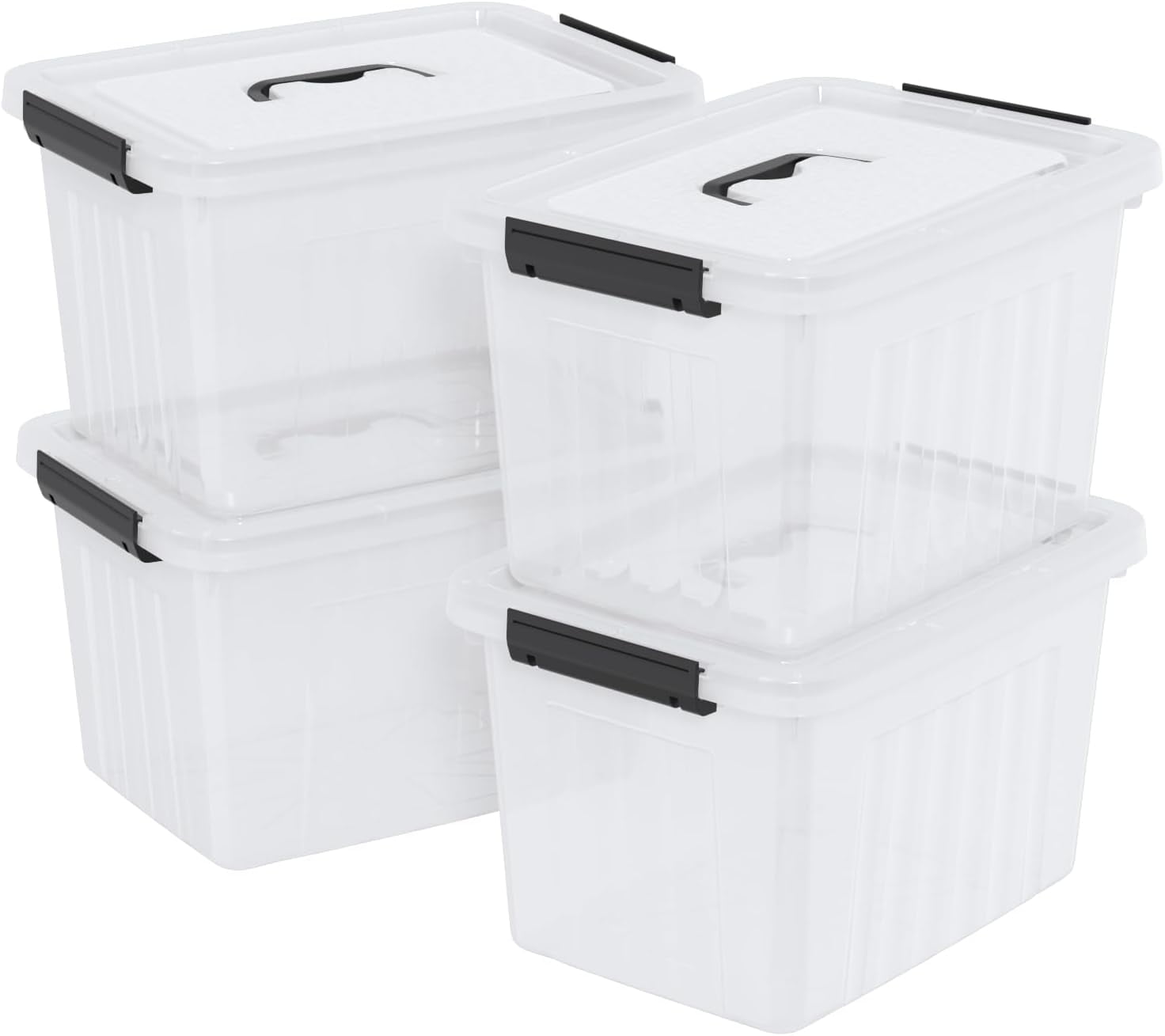 4 Packs 20 L Clear Plastic Storage Bins, Stackable Organizer Containers ...