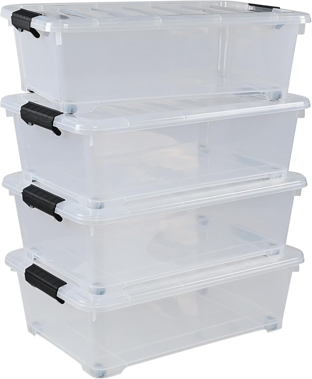 4 Packs 20 L Flat Storage Container Bin, Clear Plastic Under Bed ...