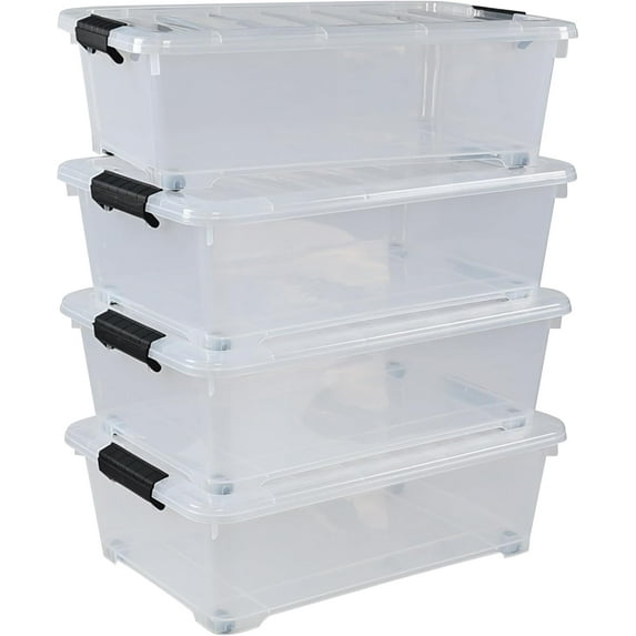 4 Packs 20 L Flat Storage Container Bin, Clear Plastic Under Bed ...