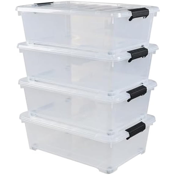 4 Packs 20 Liters Shallow Storage Boxes with Wheels, Plastic Underbed ...