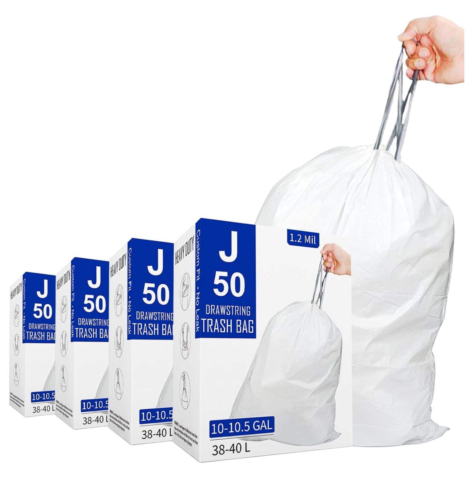 4 Packs(200 Count Total) Code J 10-10.5 Gallon Heavy Duty Drawstring ...
